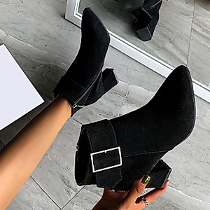 boots for women thick heel ankle buckle belt zipper pointed boots low heel casual red boot short ankle booties