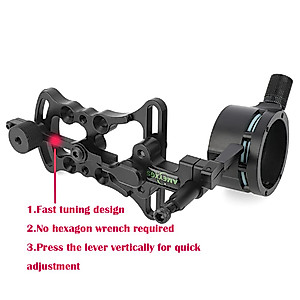 Archery Compound Bow Sight Aluminum Alloy 0.019" Fiber Optic 1 Pin Bow Sight Micro-Adjustable Aim Sight Toolless Quickset with Sight Light Compound Bow Accessory (Bow Sight)