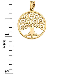 Polished 10k Yellow Gold Circle Tree of Life Openwork Charm Pendant