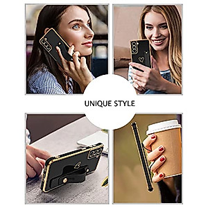 Telaso Samsung Galaxy S21 Case, Galaxy S21 Phone Case Love Heart Cute Case with Wristband Kickstand Holder Soft TPU Plating Bumper Protective Slim Shockproof Phone Case Cover for Girls Women, Black