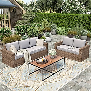 HERA'S HOUSE Wicker Patio Sofa, 3-Seat Heavy Duty Outdoor Couch, Deep Seat High Back with Thick Cushions, All Weather Furniture for Lawn Garden Backyard