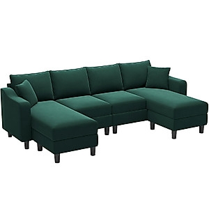 Belffin U Shaped Sectional Sofa Velvet Convertible Sofa with Reversible Chaises Sectional Couches with Ottomans for Living Room (Green)…
