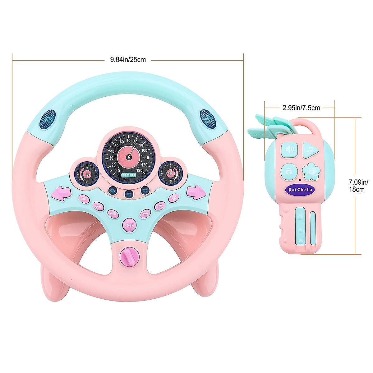 deAO Kids Steering Wheel for Backseat with Key Baby Toys Pretend Driving Simulated Steering Wheel Toy with Light and Music Gifts for Kids Toddlers (Pink)