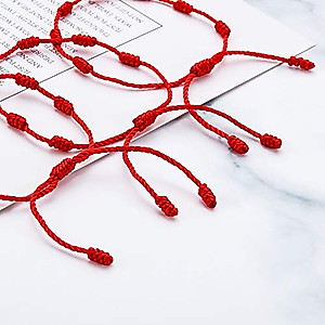 WILLBOND 6 Pieces Red String Bracelets Red Cord Bracelet Adjustable Red Knot String Bracelet Amulet for Protection, Evil Eye and Good Luck(7 Knots Style)