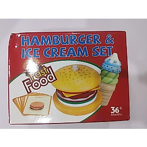 Bravmate Wooden Montessori Toys for 1 2 3 Years Old Kids, Realistic Burger & Ice Cream Toy, Stacking & Pretend Play for Little Chef, Preschool Play Fake Food Games, Educational Fine Motor Skills Toys