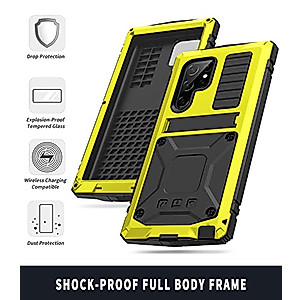 Compatible with Samsung Galaxy S23 Ultra Case Metal with Screen Protector Kickstand Heavy Duty Full Body Military Grade Aluminum Rugged Hard Case for Galaxy S23 Ultra (Yellow, S23 Ultra)