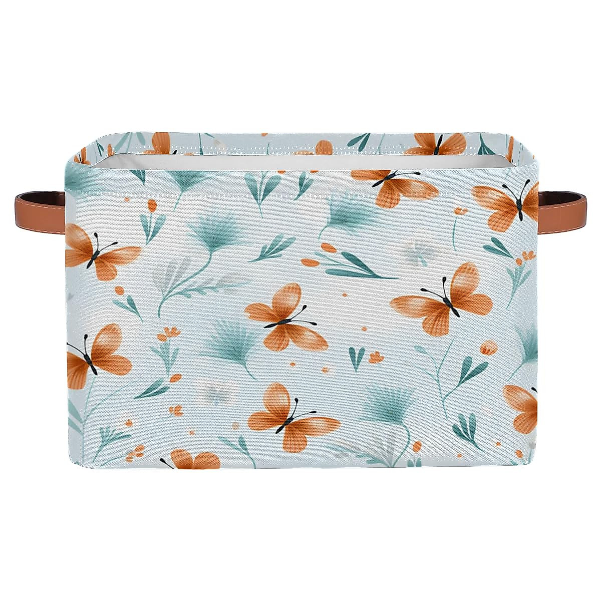 Gumuslen Orange Butterfly Storage Basket Organizer Bin with Handles for Clothes Storage, Gift Bakets, Toy Box, Book Basket for Office Home Rooms Laundry Playroom Dorm