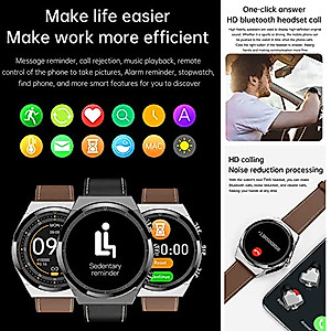 Tuanzi JM08 2 in 1 Smart Watch with Earbuds 1.28" Smartwatch TWS HiFi Stereo Wireless Headset Combo Bluetooth Phone Call for Android iOS (Black Leather)
