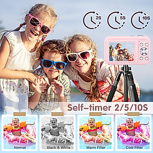 DGVDO Upgraded Pink Digital Camera, 2nd Gen FHD 1080P Digital Camera for Kids with 32GB Card, Video Anti-Shake, Portable Point and Shoot Camera Fill Flash 16X Zoom, Mini Camera DC406-Pink