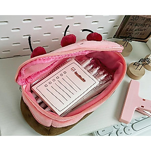 UNMULFC Plush Pencil Pouch for Adult for Women Fuzzy Pink Cherry Cake Kawaii Big Capacity Y2K Aesthetic Case Box holder Cute Estuche para lapices Organizer Cat Claw