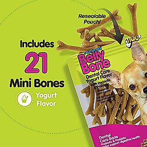 Fido Belly Bones for Dogs, 21 Yogurt Flavor Mini Dog Dental Treats (Made in USA) - 21 Count Dog Treats for Small Dogs - Plaque and Tartar Control for Fresh Breath, Digestive Health Support
