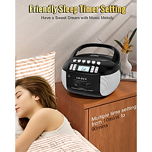 Sunoony CD and Cassette Player Combo, Boombox CD Player Portable with AM/FM Radio, Tape Recording, Stereo Sound, AC/DC Powered, AUX/Headphone Jack, Sleep Timer for Home, Senior, Child