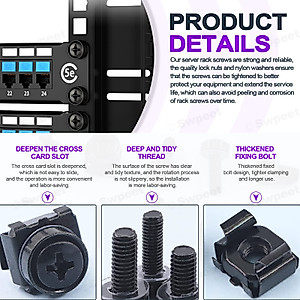 Swpeet 80Packs 4 Sizes M5 M6 Black Computer Mount Cage Nuts and Screws with Metal & Plastic Washers Assortment Kit, Square Hole Hardware Cage Nuts & Mounting Screws Washers