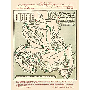 Historic Map - Augusta National Golf Club Course, 1954 - Unframed Vintage Wall Art 18in x 24in