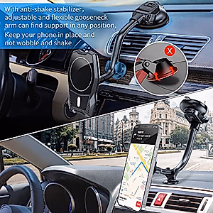 Magnetic Wireless Car Charger Mount, Auto-Alignment Dashboard Windshield Car Wireless Charger Holder Compatible with iPhone 13/12/Mini/Pro/Pro Max/MagSafe Case, 15W Fast Charging with QC3.0 Adapter