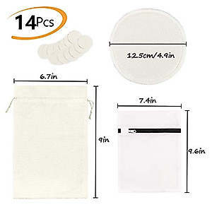 PHOGARY 14PCS Washable Nursing Pads, Reusable Organic Bamboo Breast Pads with Laundry Bag and Storage Bag - Soft, Absorbent, Hypoallergenic, Eco Pads for Breastfeeding
