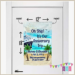 Oh Ship! It's Our Anniversary Trip - Cruise Door Decoration - PERSONALIZED - Banner - Flag - Standard or Premium Fabric - CF004