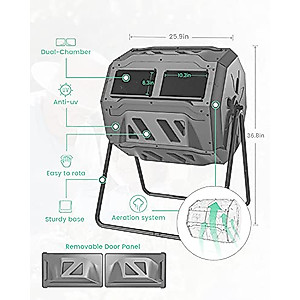 Garden Compost Bin from BPA Free Material, Dual Rotating Outdoor Composting Tumblers (43 Gallon,Black)