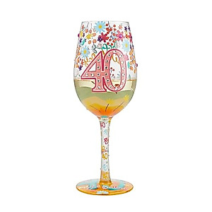 Enesco Designs by Lolita Happy 40th Birthday Hand-Painted Artisan Wine Glass, 1 Count (Pack of 1), Multicolor