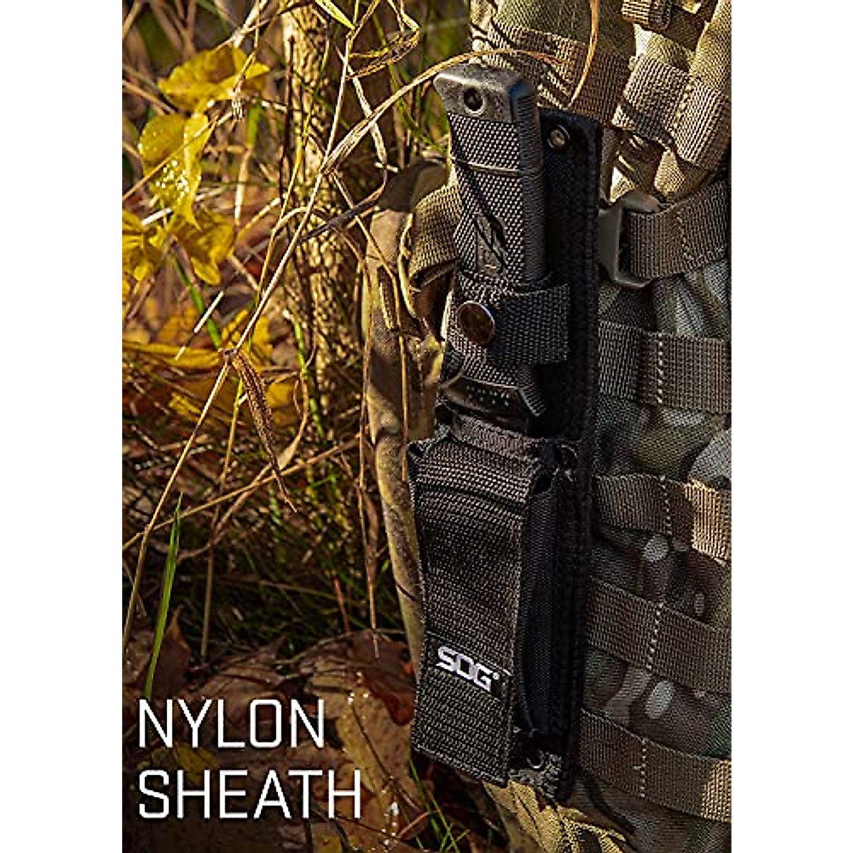 SOG Fixed Blade Knives - Seal Pup Tactical Knife Survival Knife and Hunting Knife w/ 4.75 Inch Blade and MOLLE Knife Sheath & GRN Grip (M37N-CP) , black