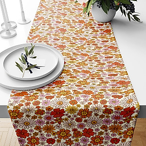 zcyxuuw Lovely Modern Style Tablecloth Retro Sunflower Table Runner, Kitchen Dining Table Decor, Hippie Flowers Table Runners for Indoor Outdoor Home Farmhouse Birthday Party Decoration 13 x 71 Inch