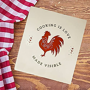 EGGBLU Recipe Binder with 25 Full Page Blank Recipe Sheets, 25 Plastic Page Protectors and 6 Tabbed Dividers, 11.5" x 13", Red Rooster Design