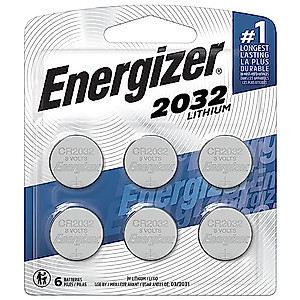 Energizer CR2032 Batteries, 3V Lithium Coin Cell 2032 Watch Battery,White (6 Count)