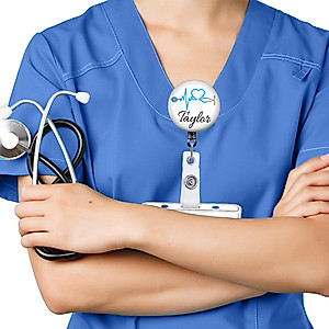 EKG Heart Stethoscope Tag (8 Color Choices) - Adjustable Yoke Steth Id Personalized with Name Monogram Occupation Title - Hospital Nurse Gift