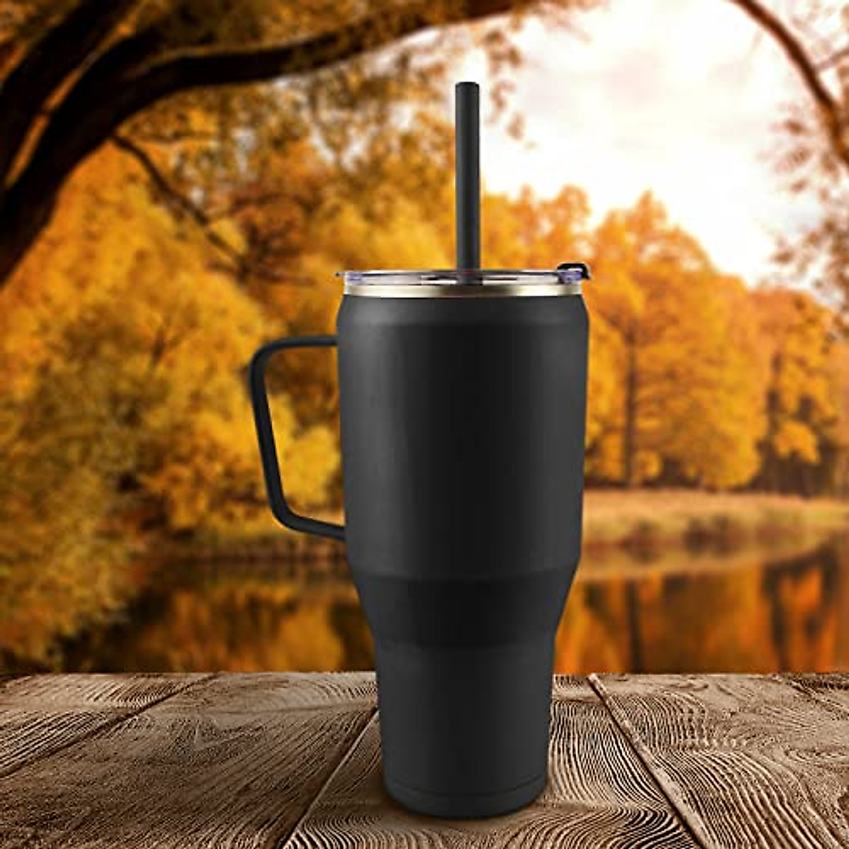 MUCHENGHY 40 oz Tumbler with Handle and Straw Lid, Leak Proof Double Vacuum Stainless Steel Tumblers Insulated Travel Coffee Mug with Lids Black