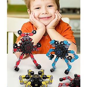 4PCS Fidget Spinners Kids Gyro Deformation Robot Transformable Fingertip Spinners Stress Reduction Toys Adults DIY Deformed Mechanical Spiral Fingers
