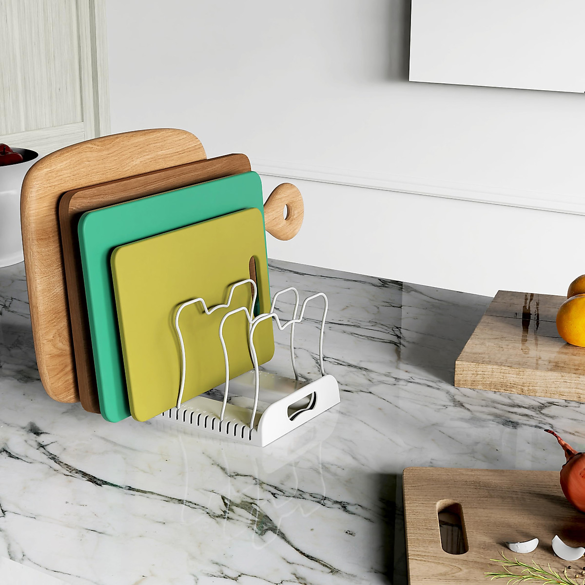 Simple Houseware 7 Compartments Adjustable Pan Organizer, White