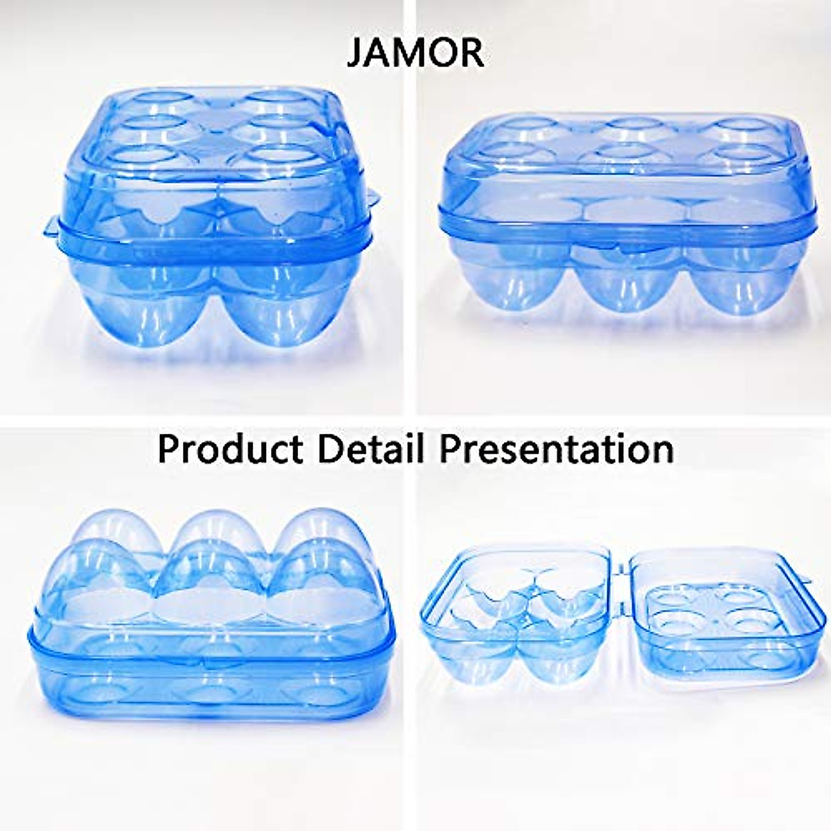 JAMOR 6 Grid Egg Storage Box Refrigerator Crisper Egg Protection Box Portable Egg Carriage Container For Camping Picnic Essential (White)