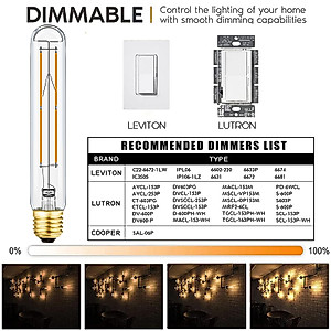 Leools Dimmable E26 Light Bulb 8W Equal 75 watt led Light Bulb Warm White 2700K AC120V Edison Light Bulbs 75 Watt 800LM Clear T10 led Bulb for Rustic Pendant,Industrial Pipe,Wall sconces,4Pack