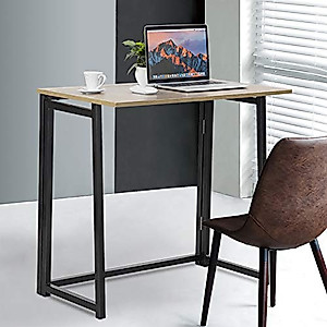 Tangkula Folding Desk No Assembly Required, Foldable Computer Desk for Small Spaces, Portable Small Collapsible Desk, Space Saving Foldable Laptop Table Home Office Desk (Natural)
