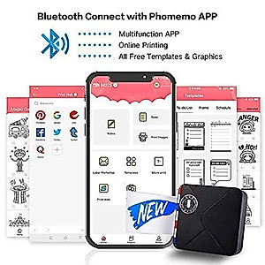 Phomemo M02S Mini Thermal Printer- Bluetooth Photo Printer with 3 Rolls Transparent Sticker Paper, Compatible with iOS + Android for Plan Journal, Study Notes, Art Creation, Work, Gift, Black