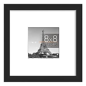 upsimples 8x8 Picture Frame, Display Pictures 4x4 with Mat or 8x8 Without Mat, Wall Hanging Photo Frame, Black, 1 Pack