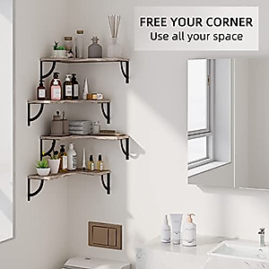 MOLYHOM Wood Floating Corner Shelves, Wall Shelves for Bedroom, 4 Sets of Wall Mounted Shelf