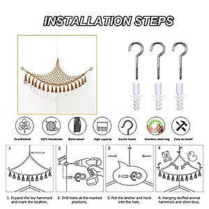 JIELAIMI Stuffed Animal Toy Storage Organizer, Toy Storage Hammock with Decorative Tassels Corner Large Capability Toy Net Holder (brown)