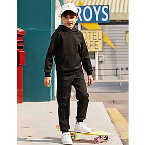 Arshiner Boy's Tracksuit Pullover Hoodie Jogging Pants Set 2 Pieces Sweatsuit Black