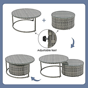 YSWH 9-Piece Outdoor Half Moon Sofa Set, Rattan Patio Furniture Half Round Sofa Set with Overlapping Round Table, Sectional Conversational Sofa Set for Free Combination, 1