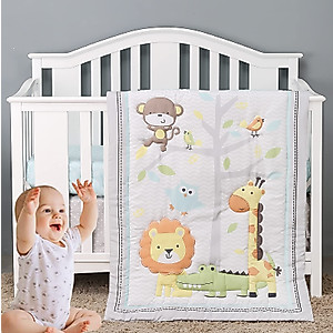 Brandream Baby Crib Bedding Set Safari Animal Nursery Bedding 3 Piece Comforter Set with Elephant Monkey Giraffe Print
