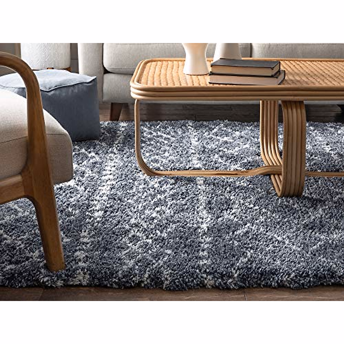 Well Woven Bissi Blue Super Thick & Soft Moroccan Shag Area Rug 5x7 (5'3" x 7'3")