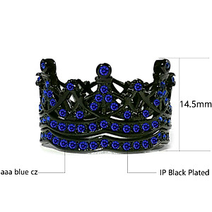 Ringcrown Couple Rings Black Crown Matching Ring Bridal Sets Blue Cz Womens Wedding Ring Sets for Him and Her Wedding Bands
