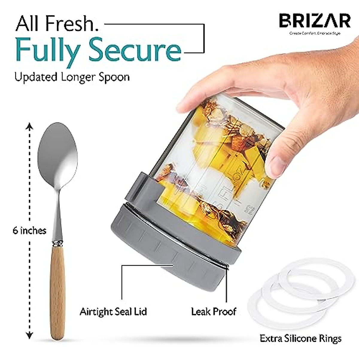 BRIZAR Overnight Oats Containers with Lids Glass - Airtight Overnight Oats Jars & Recipe Book - Overnight Oats Container for Food Storage, Oatmeal, Chia Pudding, Fruit, Yogurt - 2 Pack, 10 oz