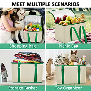 DAREKUKU 3 Pack Reusable Grocery Bags, Foldable Washable Insulated Shopping Bags For Groceries With Reinforced Bottom & Handles (2 Grocery Tote Bags + 1 Insulated Cooler Bag)