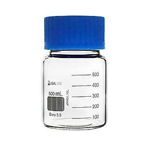 USA LAB 5000 ML Round Wide Mouth Media Bottle with GL80 Screw Cap, Clear 3.3 Borosilicate Glass Bottles for Scientific Solution Storage, Multi Purpose Science Labs Solvent Container
