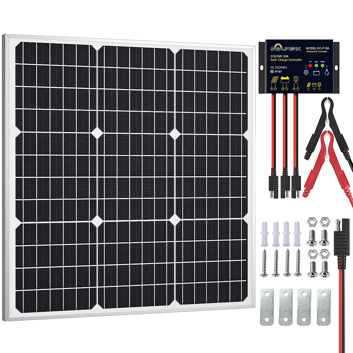 SOLPERK Solar Panel Kit 50W 12V, Solar Battery Trickle Charger Maintainer with Upgrade Waterproof Controller for Boat Car RV Motorcycle Marine Automotive (Without Mounting Bracket)
