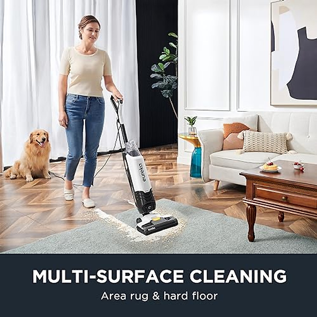 EUREKA All in One Wet Dry Vacuum Cleaner and Mop for Multi-Surface, Corded Lightweight Self-Cleaning System, for Hard Floors and Area Rugs, 2-in-1, Black and White