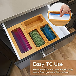 Bamboo Storage Bag Bamboo Kitchen Organizer Pack of 4 Organizers for Drawer Suitable for Gallon Quart Sandwich Snack Slider Bags Compatible with Ziploc Solimo Glad Hefty