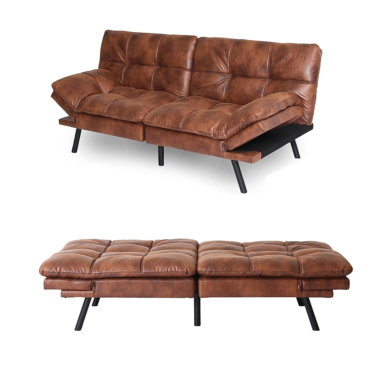 Convertible Sofa Bed Memory Foam Futon Couch Bed, Modern Folding Sleeper Sofa，Sleeper Convertible Futon Sofa Bed, Loveseat for Living Room, Home Office (Brown)